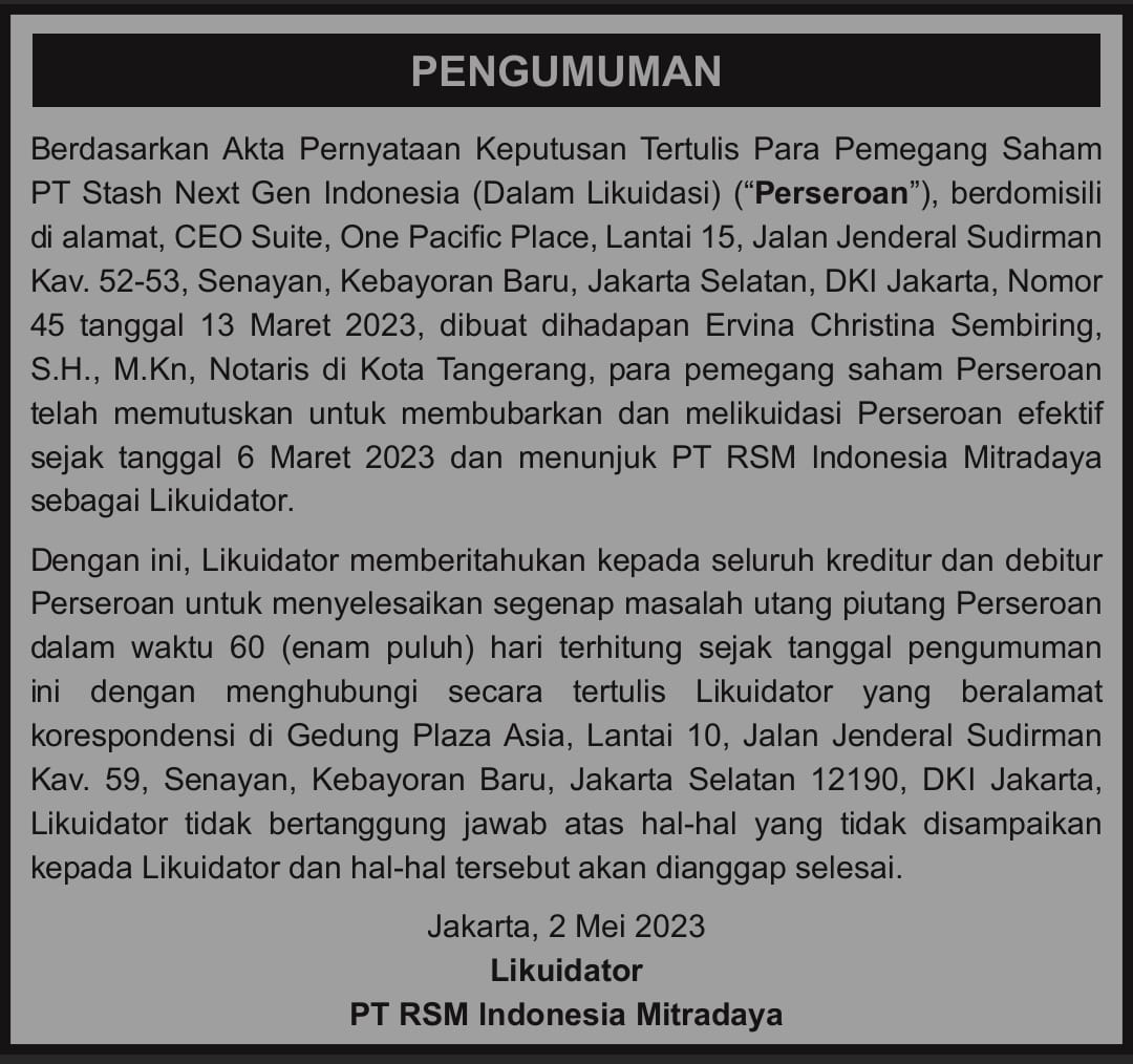 Contoh Iklan Pengumuman Likuidasi Perusahaan yang Efektif - Biro Iklan ...